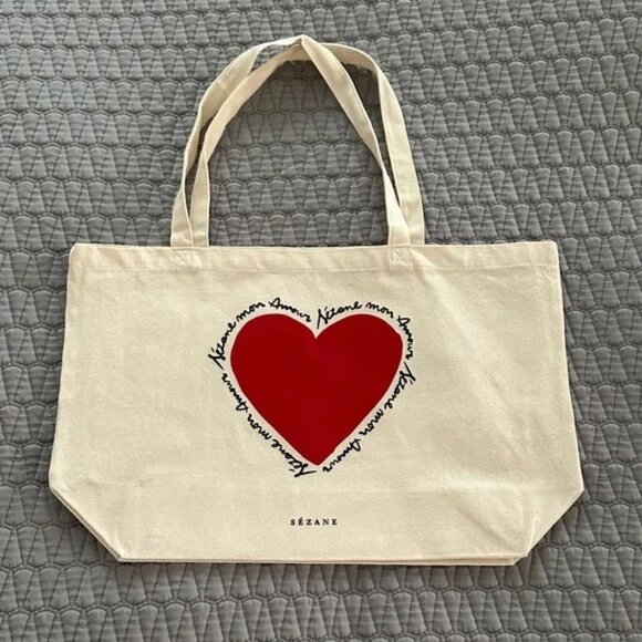 Sezane | Bags | New Limited Edition Szane Mon Amour Red Heart Cotton ...